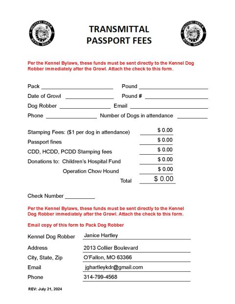 Transmittal Passport Fees | Military Order of the Devil Dogs