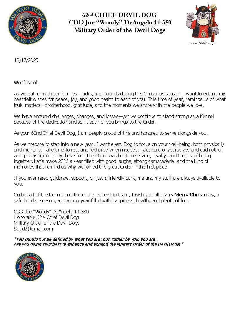 62nd CDD Holiday Message 2025 | Military Order of the Devil Dogs
